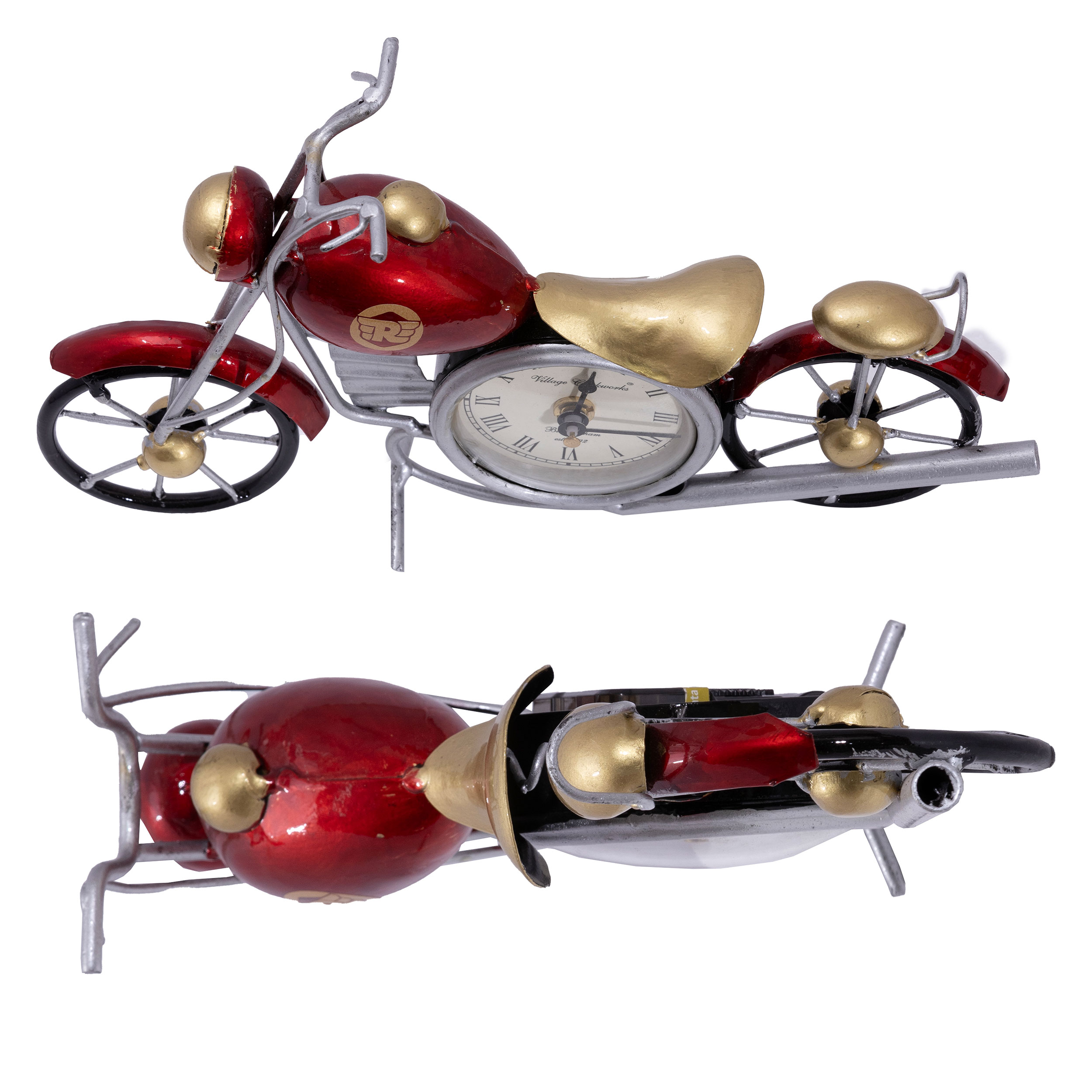 Vintage Royal Bullet Motor Bike with Antique Clock: Rustic Iron Beauty - Kraftskala Home Decor