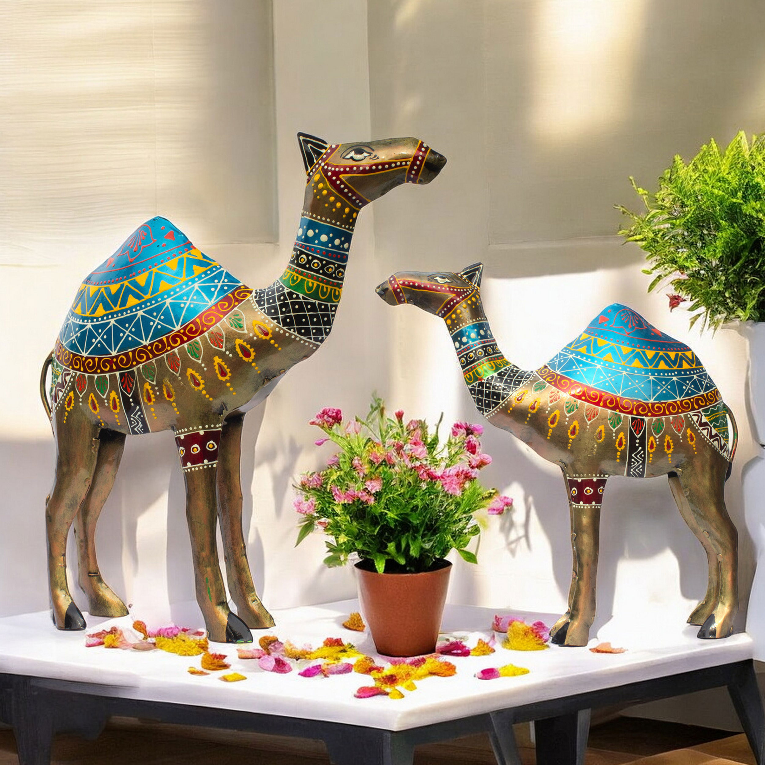 Royal Rajasthani Handcrafted Iron Camel Statues - Set of 2: Exquisite ...