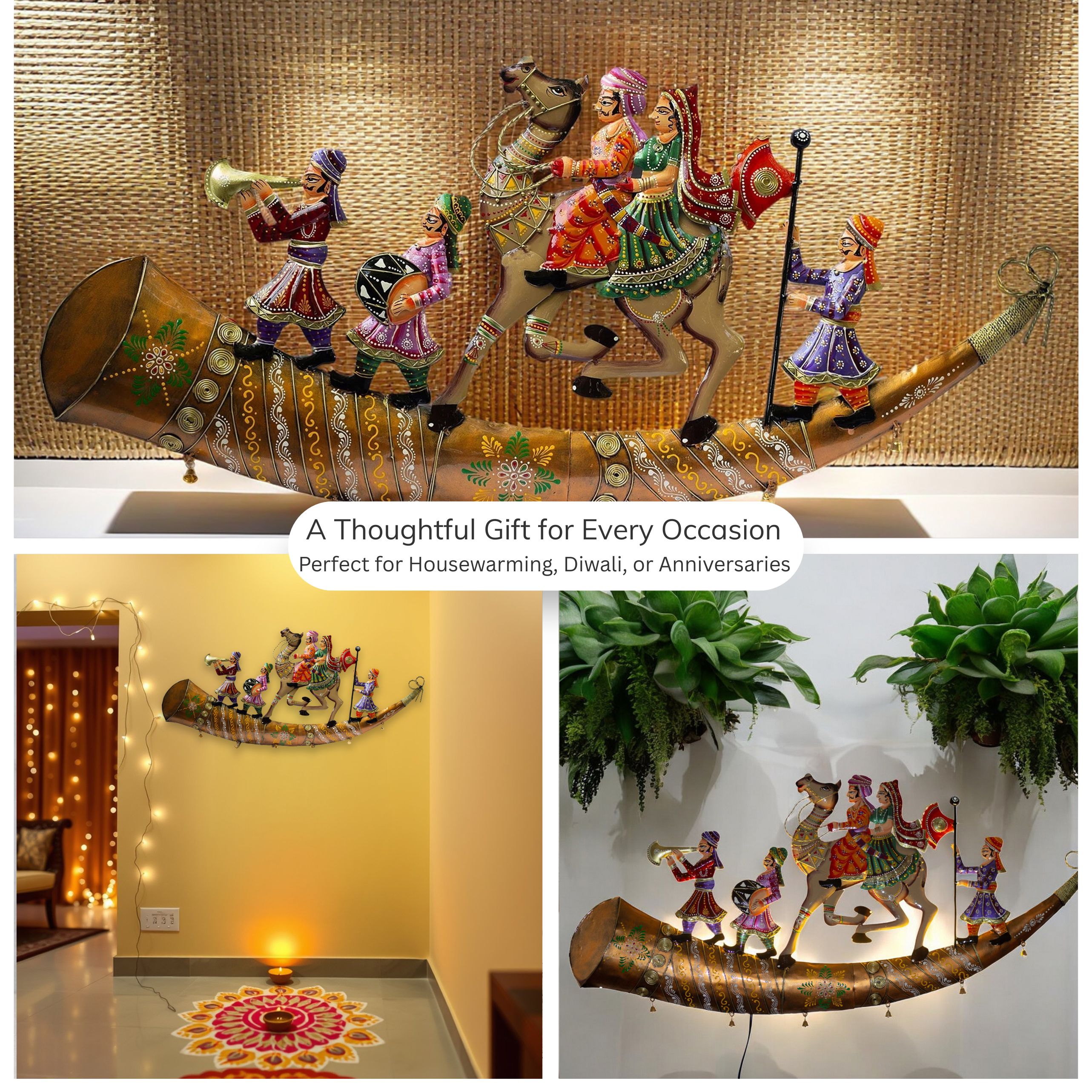 Handcrafted Rajasthani Trumpet Horn Metal Wall Decor with LED Lights ...